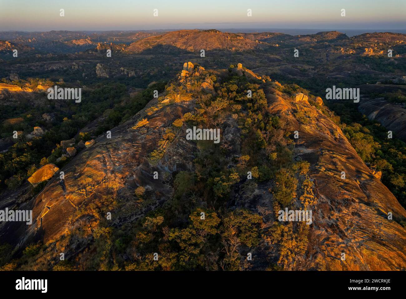 An aerial view of the unique landscape of the Matobo hills in Zimbabwe ...