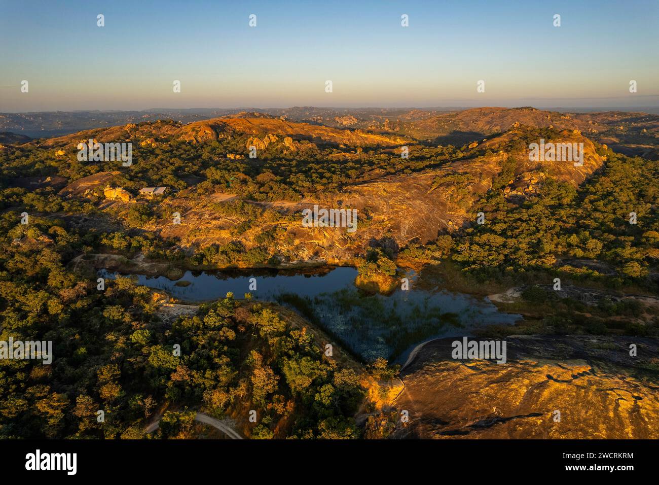 An aerial view of the unique landscape of the Matobo hills in Zimbabwe ...