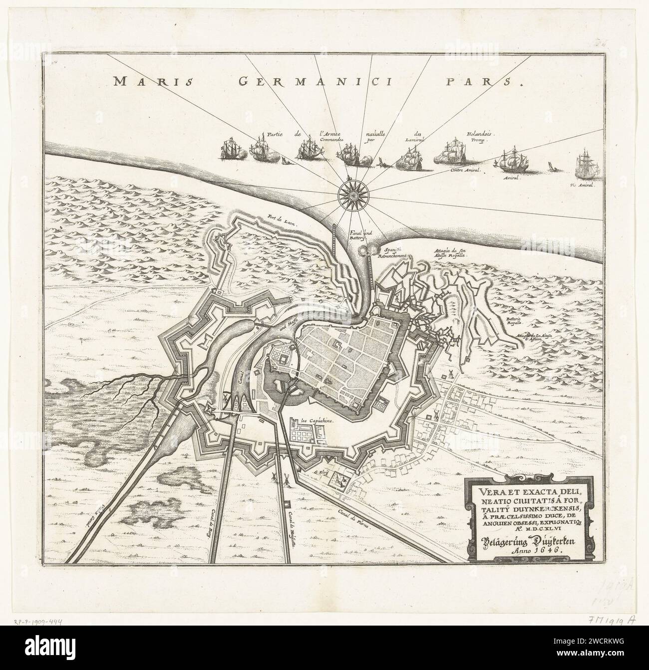 Siege van Duinkerken, 1646, Anonymous, 1649 - 1655 print Map of Dunkirk ...