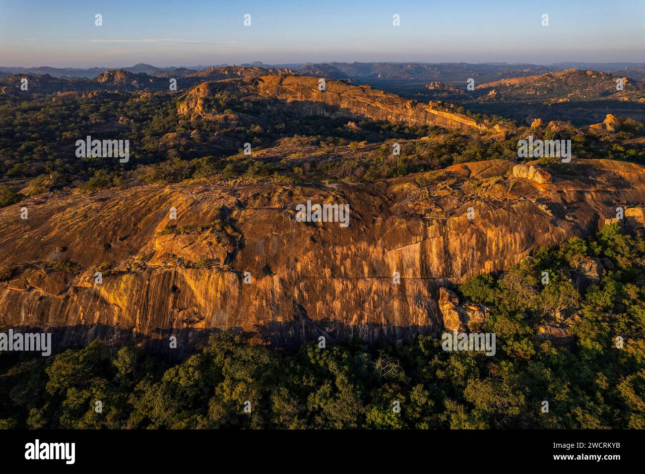 An aerial view of the unique landscape of the Matobo hills in Zimbabwe ...