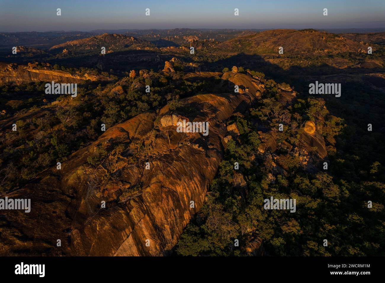 An aerial view of the unique landscape of the Matobo hills in Zimbabwe ...