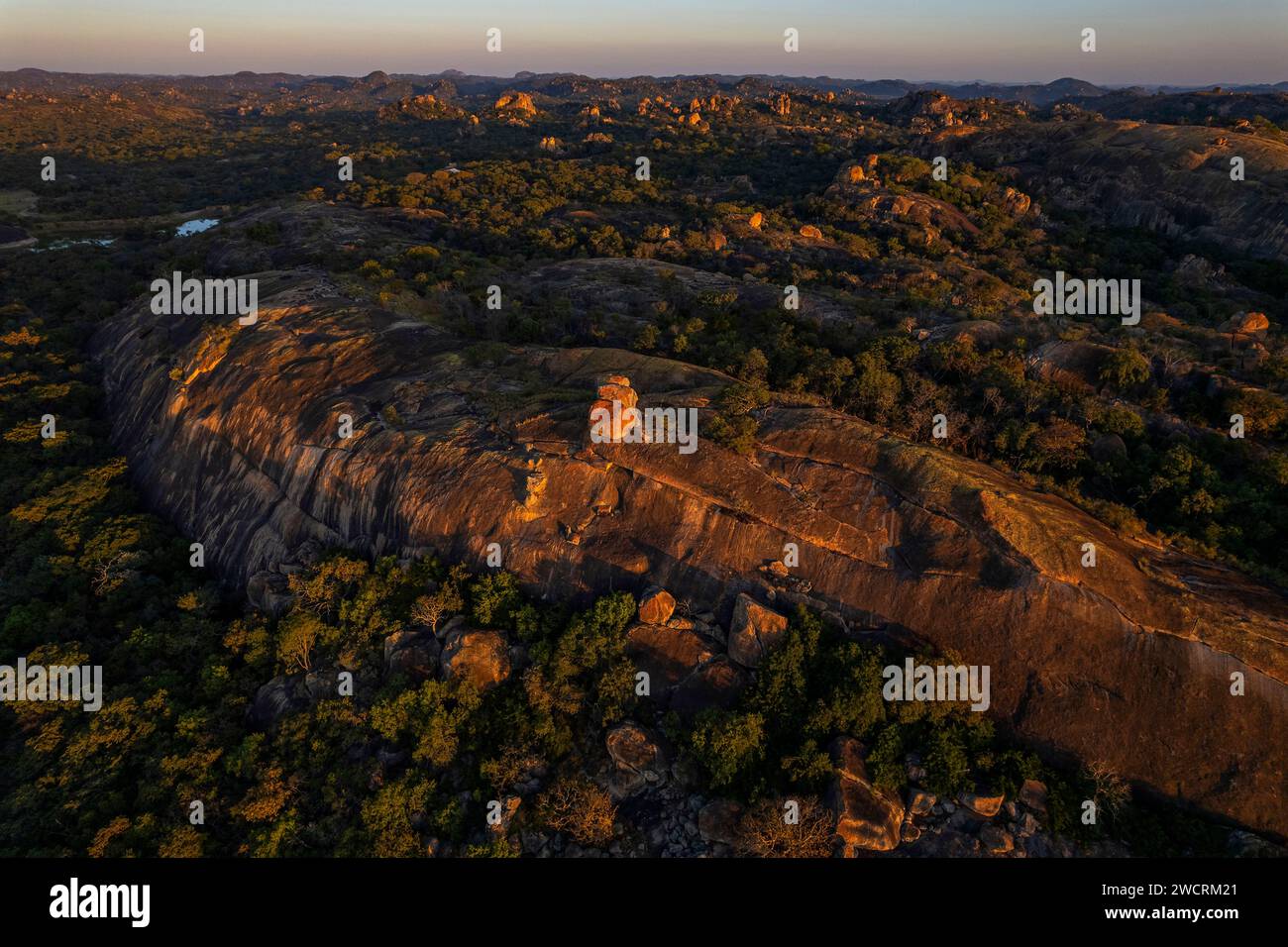 An aerial view of the unique landscape of the Matobo hills in Zimbabwe ...