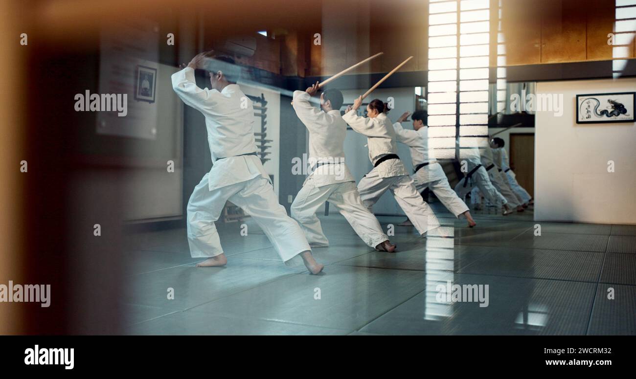 Aikido, dojo class and people training for self defense, combat and ...
