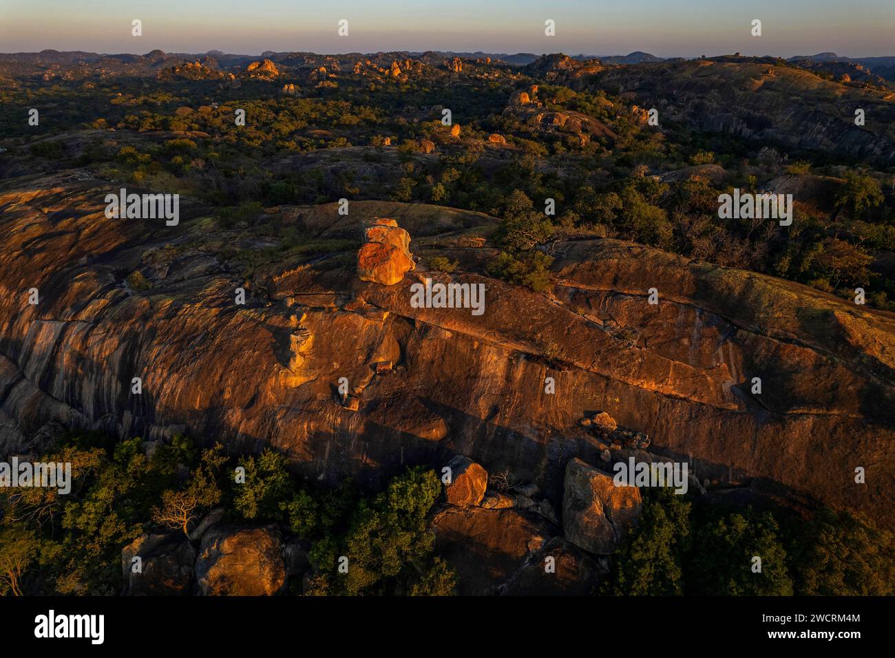 An aerial view of the unique landscape of the Matobo hills in Zimbabwe ...
