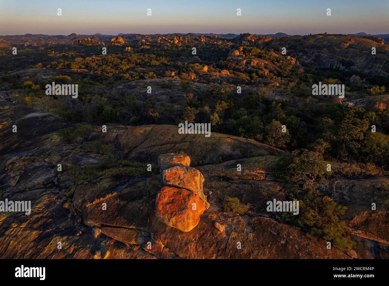 An aerial view of the unique landscape of the Matobo hills in Zimbabwe ...