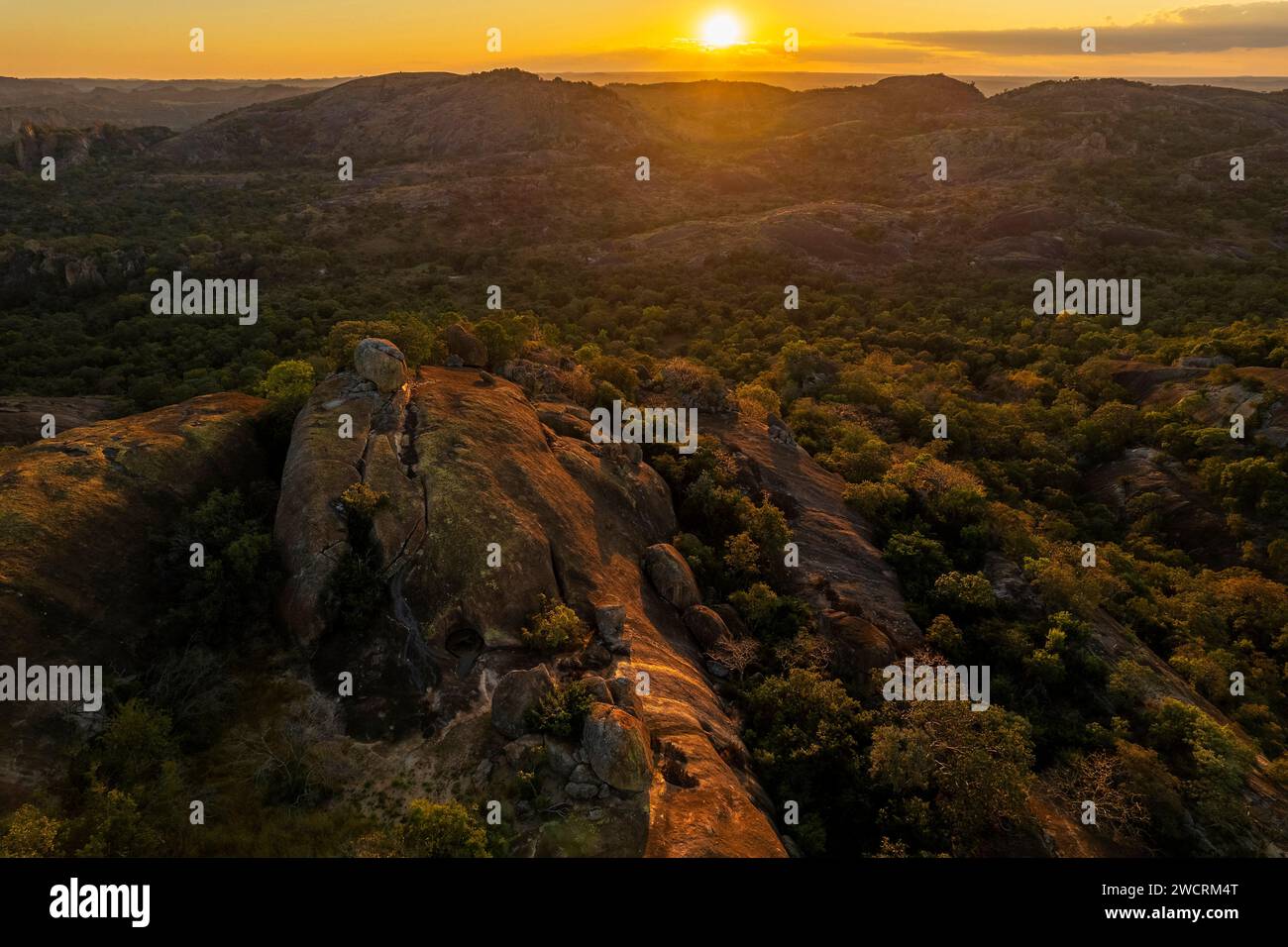 An aerial view of the unique landscape of the Matobo hills in Zimbabwe ...