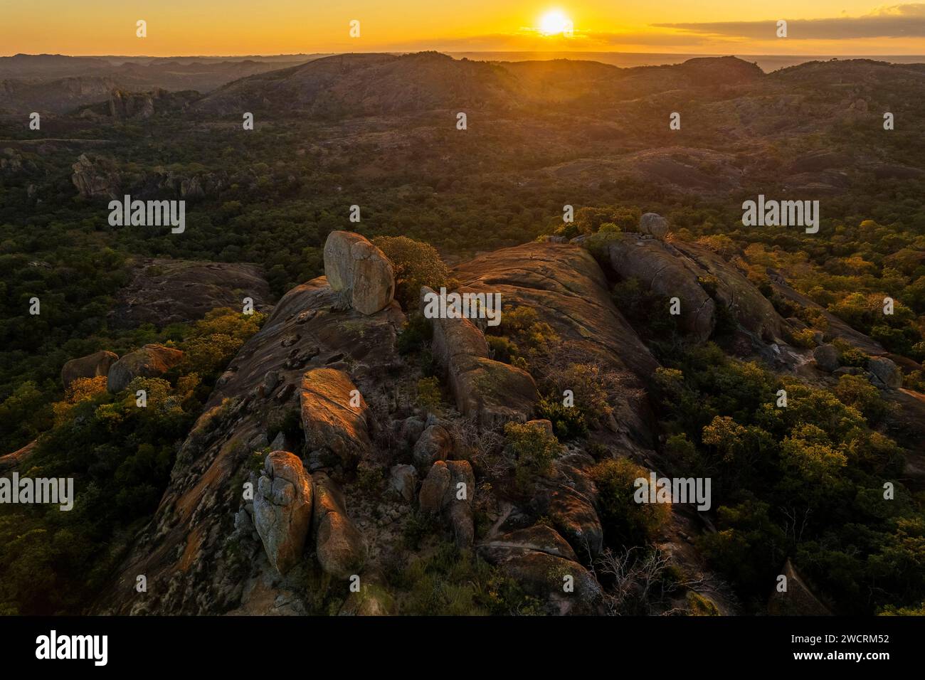 An aerial view of the unique landscape of the Matobo hills in Zimbabwe ...