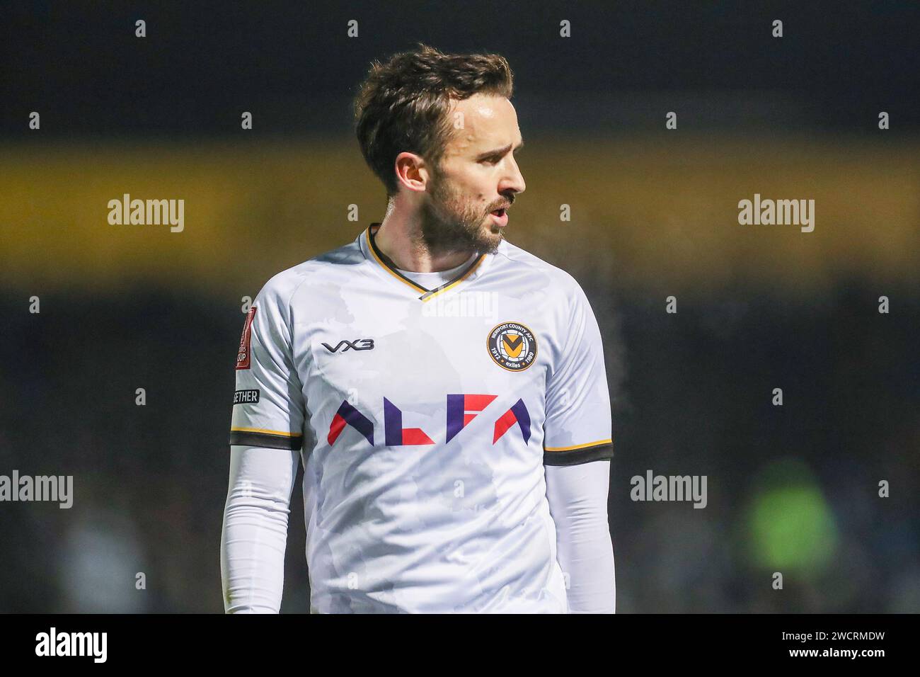 Eastleigh, UK. 16th Jan, 2024. Newport County midfielder Aaron Wildig ...