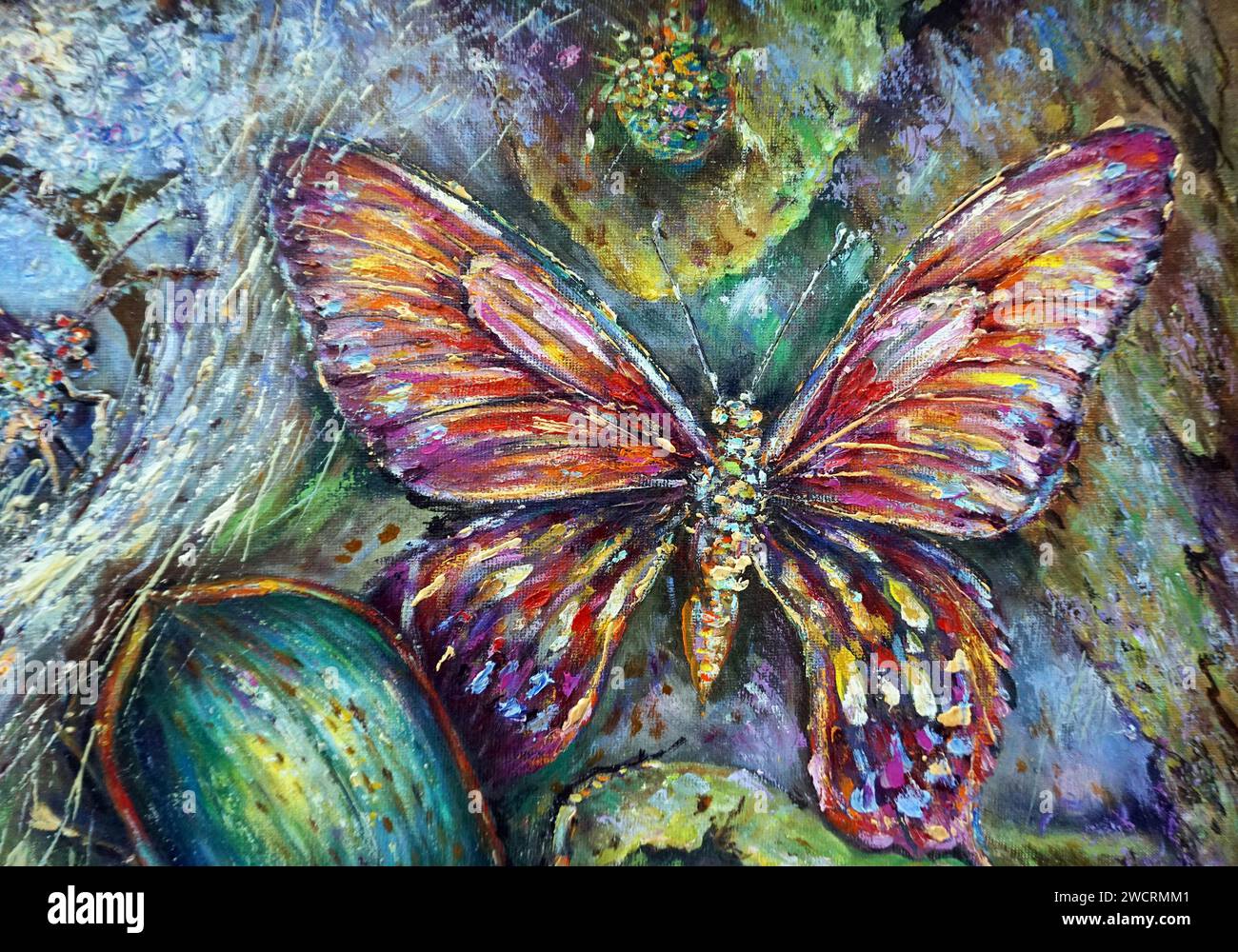 Original art painting Oil color Insect growth and Night butterfly Stock ...