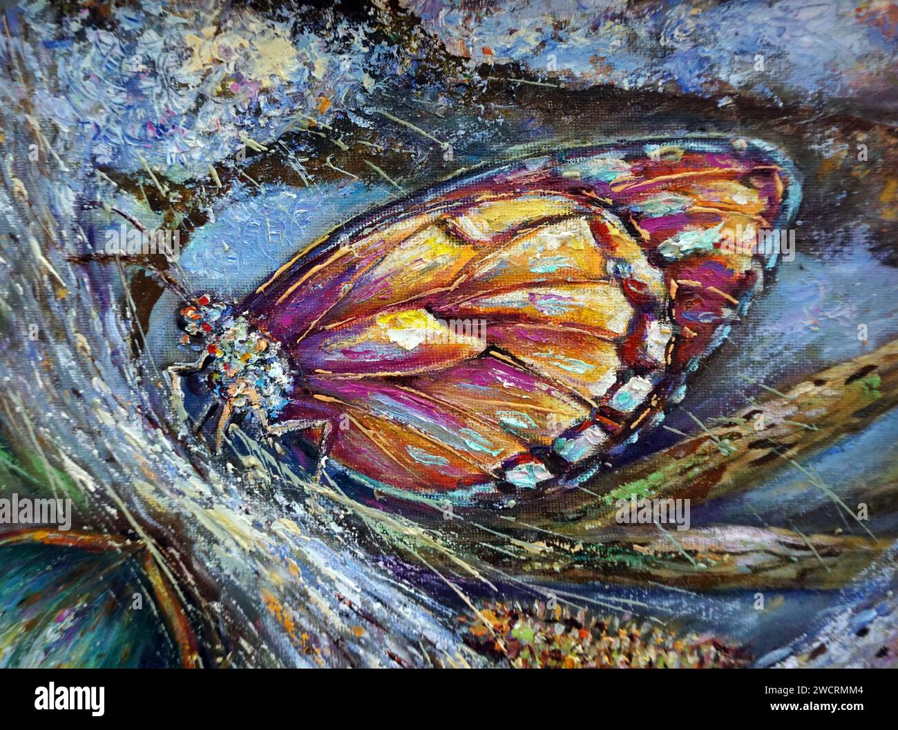 Original art painting Oil color Insect growth and Night butterfly Stock ...