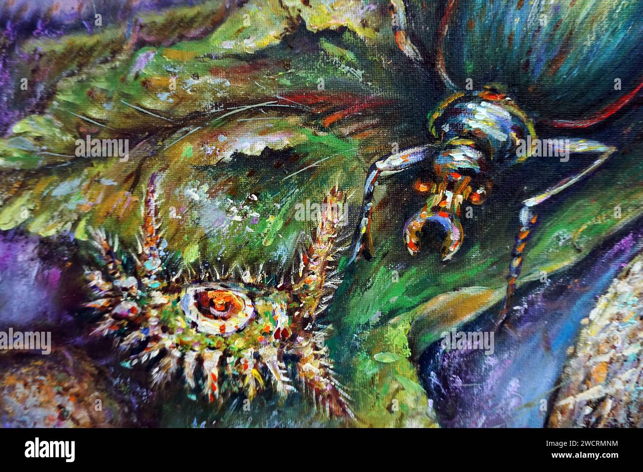 Original art painting Oil color Insect growth and Night butterfly Stock ...