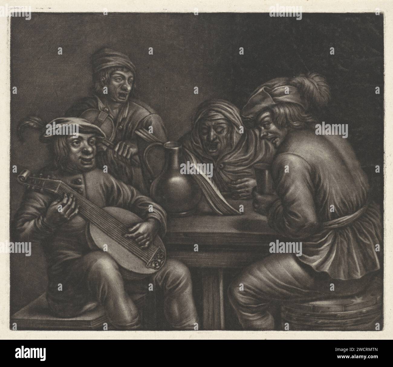 Musicing men at a table, Jan van Somer, 1655 - 1700 print A violin ...