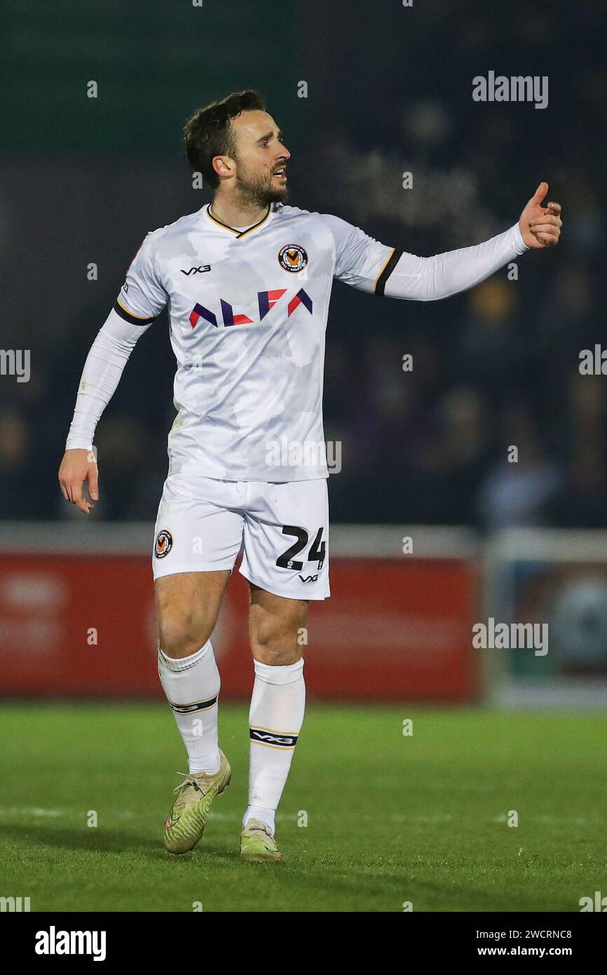 Eastleigh, UK. 16th Jan, 2024. Newport County midfielder Aaron Wildig ...