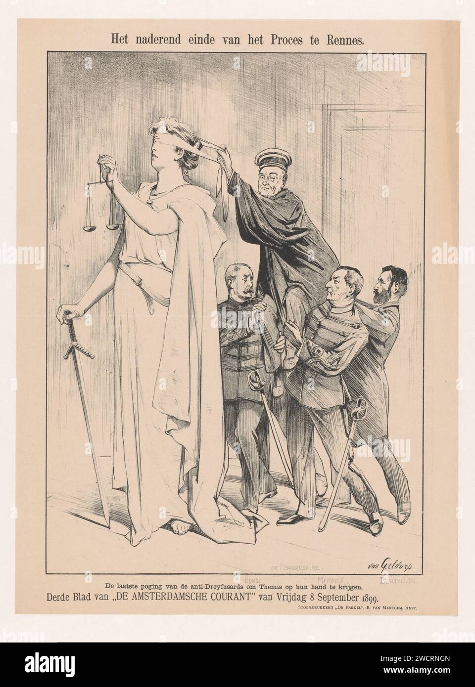 Judge from her blindfold, Petrus van Geldorp, 1899 print Judge Julses ...