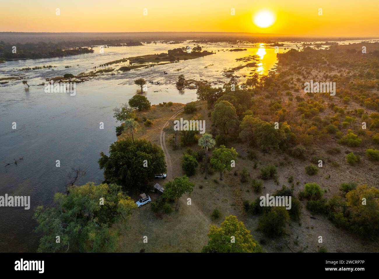 A dramatic aerial view of the Zambezi National park in Zimbabwe's ...