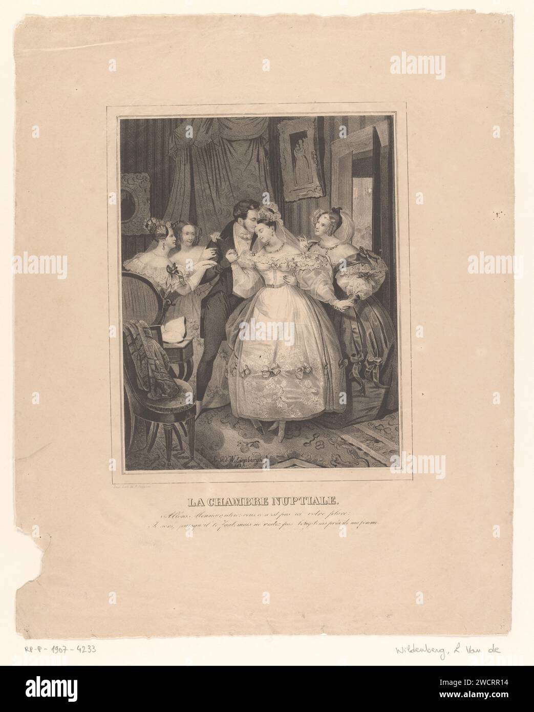 Married couple in the bridal room, L. van de Wildenberg, 1834 print ...