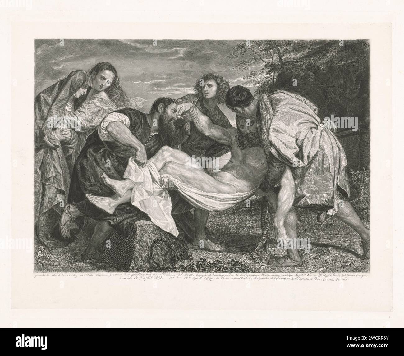 Grave of Christ, Johannes de Mare, After Titian, 1847 - 1849 print The burial of Christ. The ...
