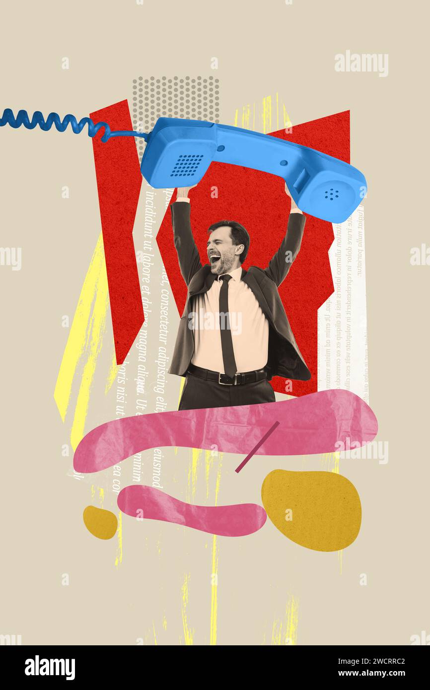 Poster template banner collage of excited business person raise ...