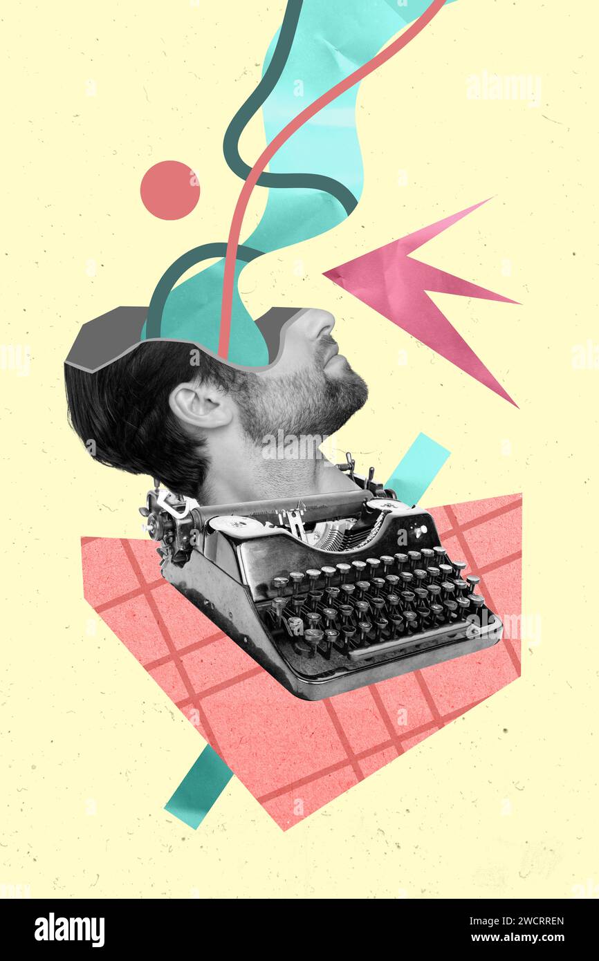 Image strange collage of guy with damaged face exploding with ...