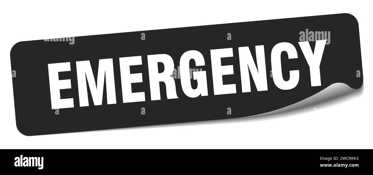 emergency sticker. emergency rectangular label isolated on white ...