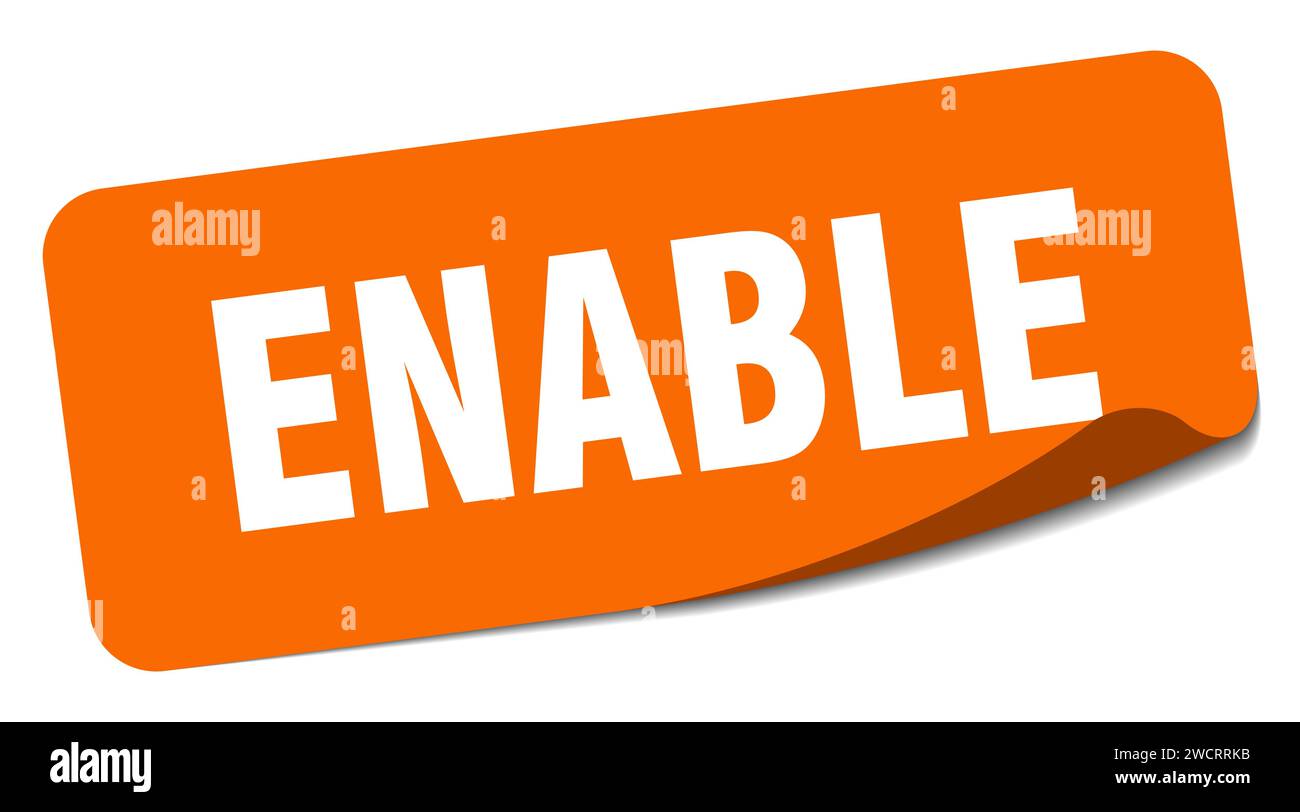 enable sticker. enable rectangular label isolated on white background ...