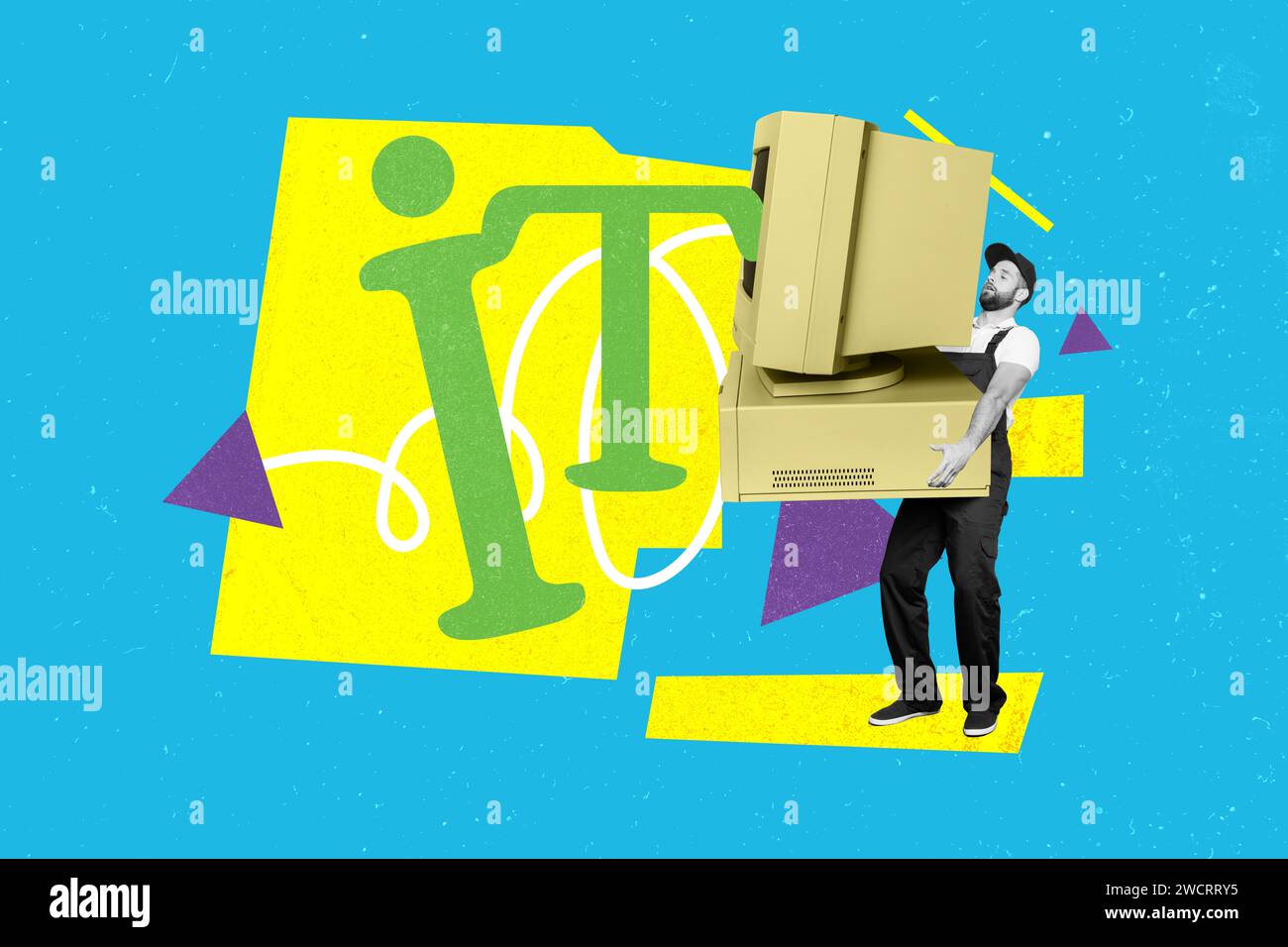 3d retro abstract creative artwork template collage of computer monitor ...