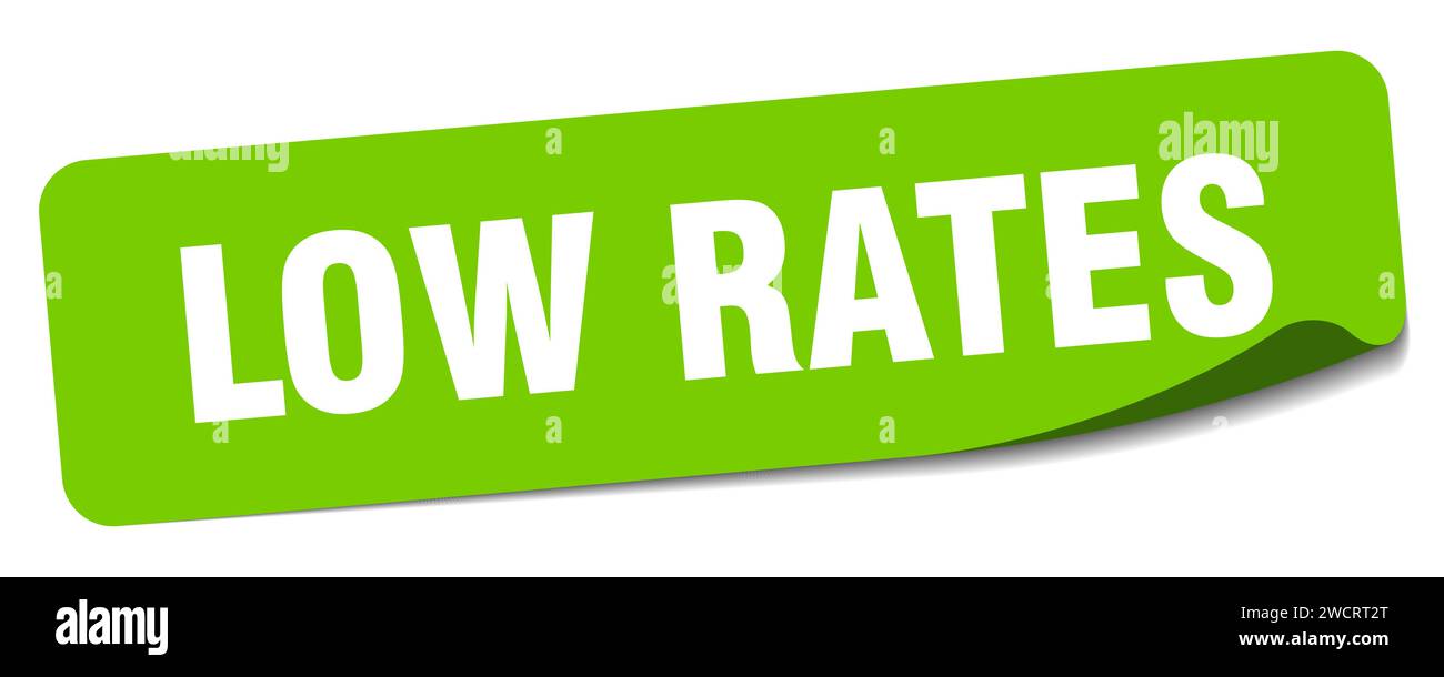 low rates sticker. low rates rectangular label isolated on white ...