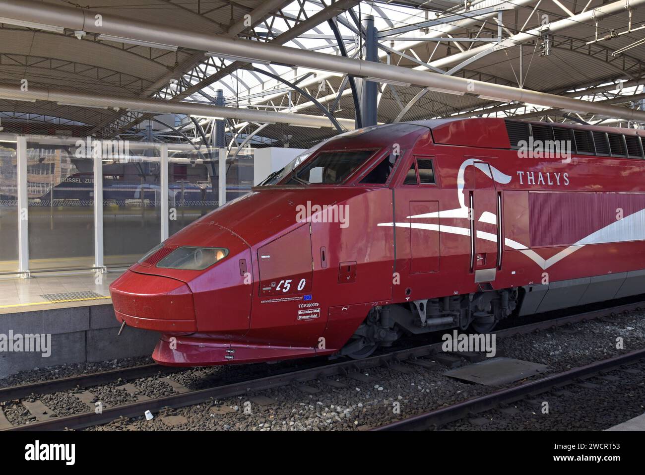 Thalys high speed electric train at Brussels Midi international station ...