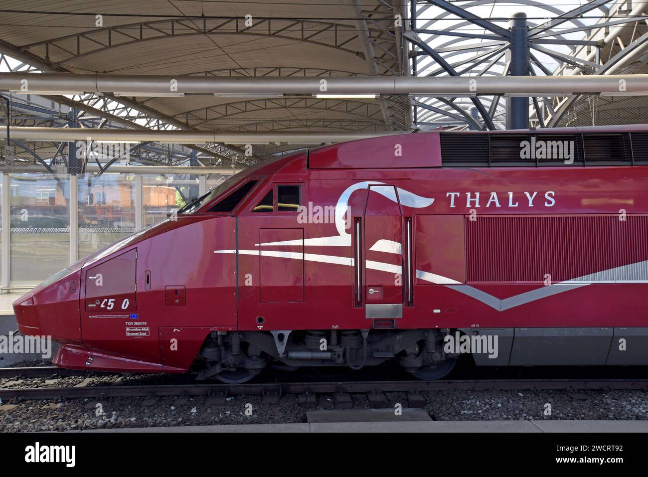 Thalys high speed electric train at Brussels Midi international station ...
