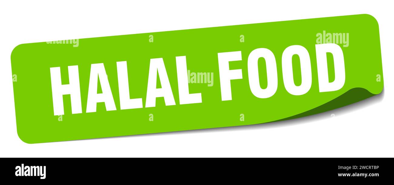 halal food sticker. halal food rectangular label isolated on white ...