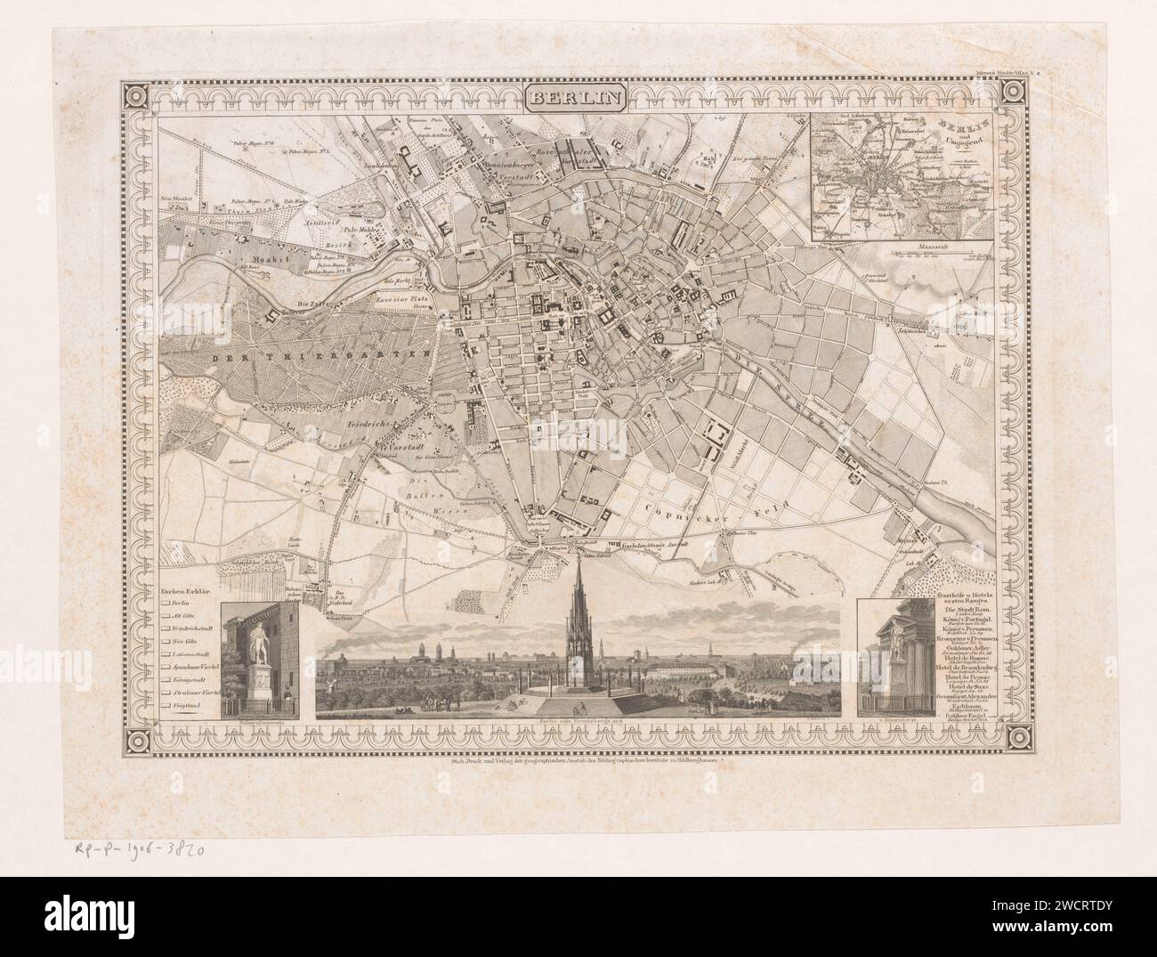Map of Berlin, B. Metzeroth, 1826 print Hildburghausen paper etching ...