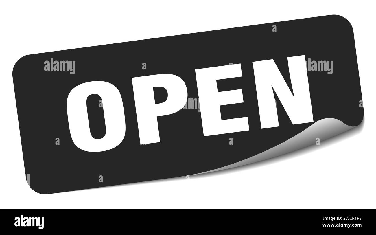 open sticker. open rectangular label isolated on white background Stock ...