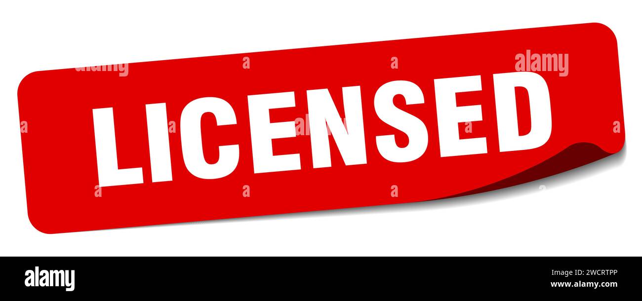 licensed sticker. licensed rectangular label isolated on white ...
