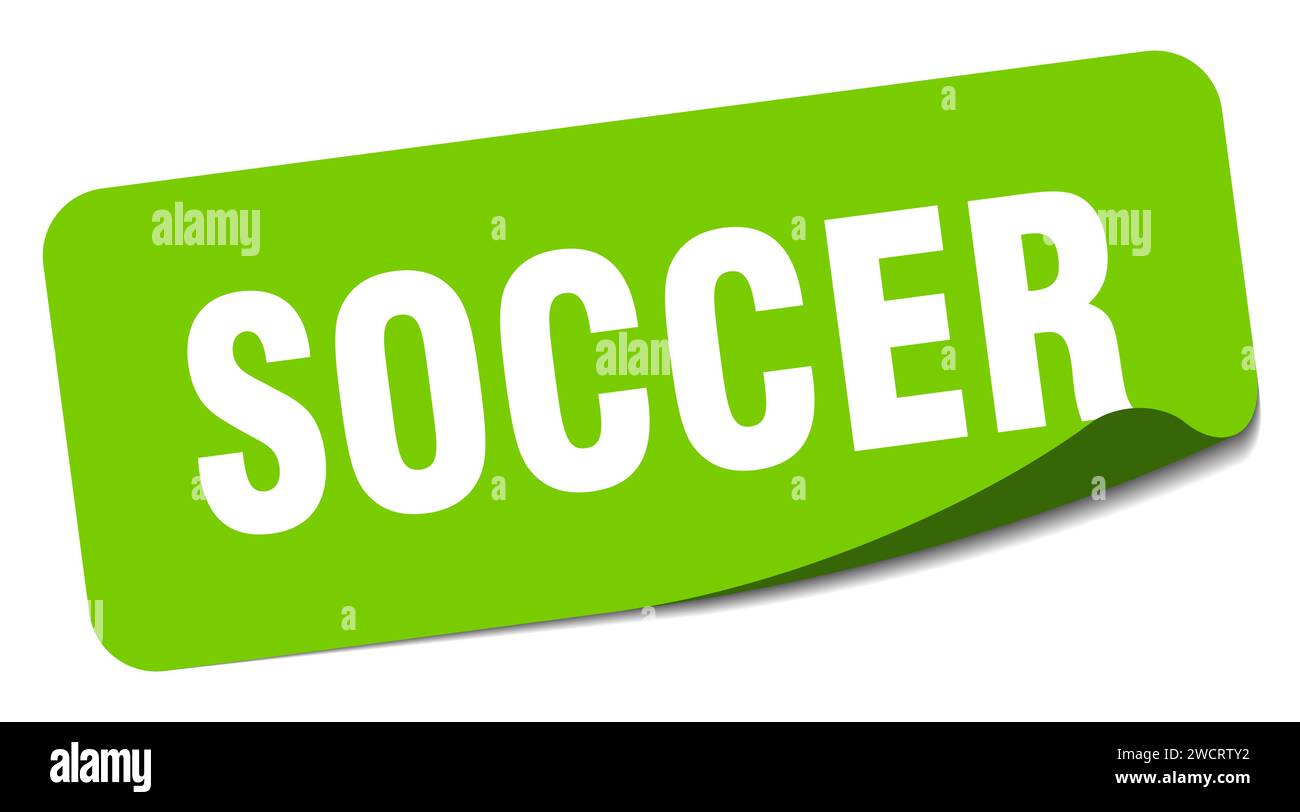 soccer sticker. soccer rectangular label isolated on white background ...
