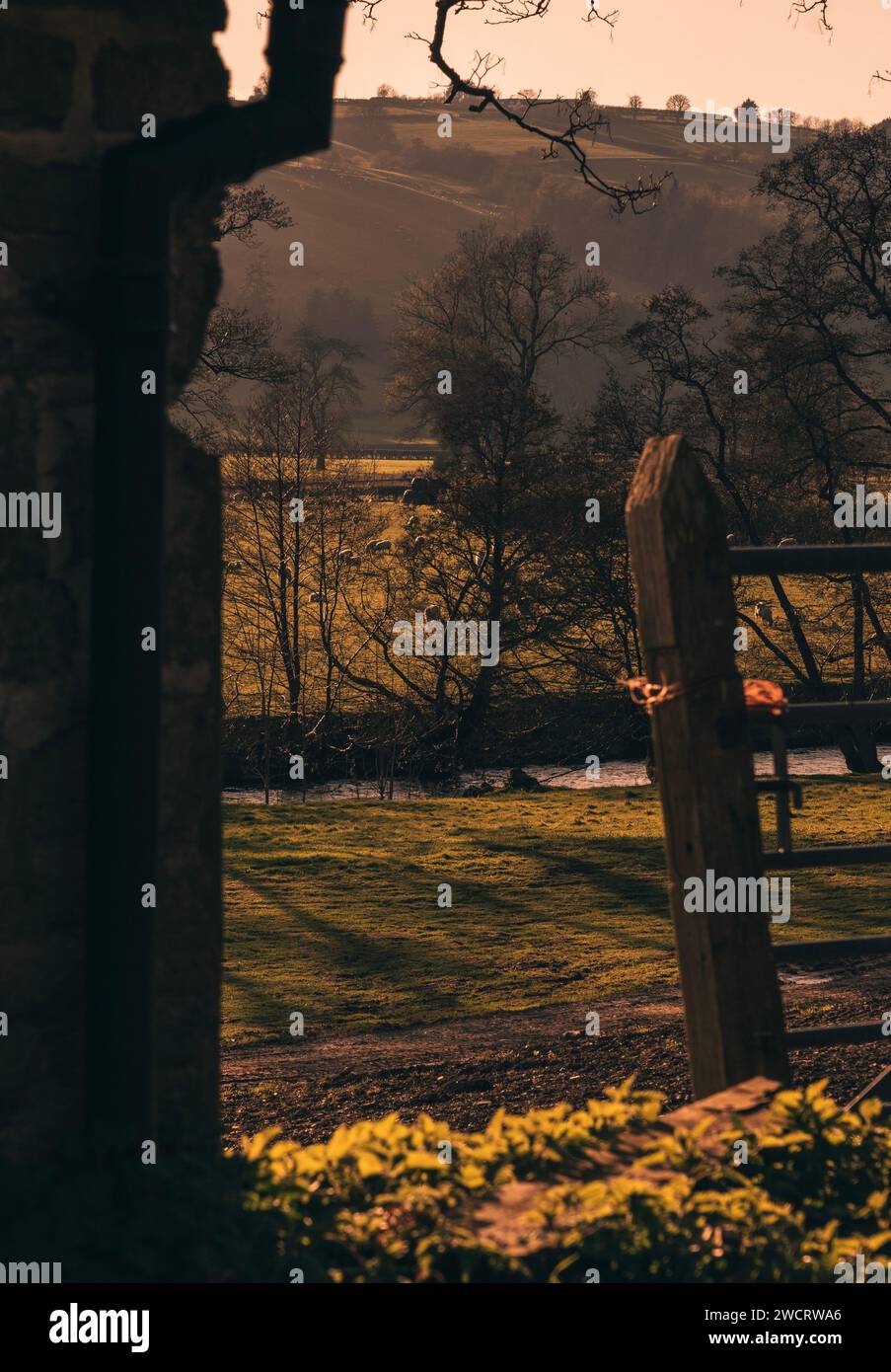 Farm Gateway in Sunset, United Kingdom Stock Photo - Alamy