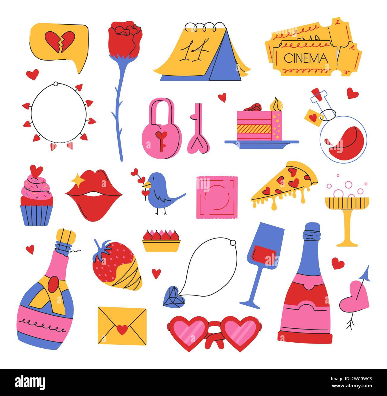 Set of Valentine's day doodle illustrations isolated on white ...