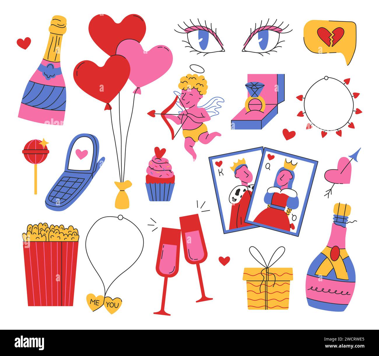 Set of Valentine's day doodle illustrations isolated on white ...