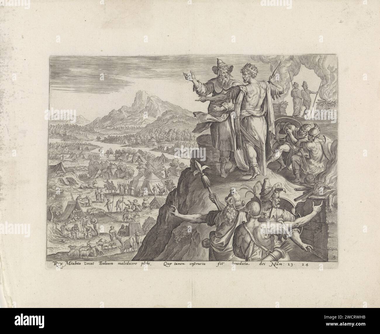 Bilam and King Balak, Maerten de Vos, 1585 print With Balak, the king ...