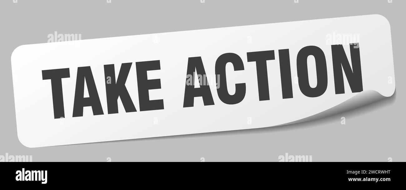 take action sticker. take action rectangular label isolated on white ...