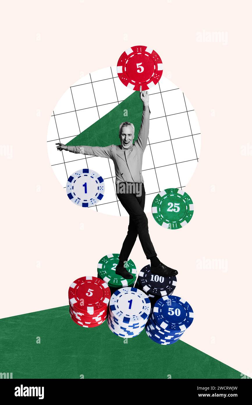 Vertical collage image of excited mini black white effect wealthy ...