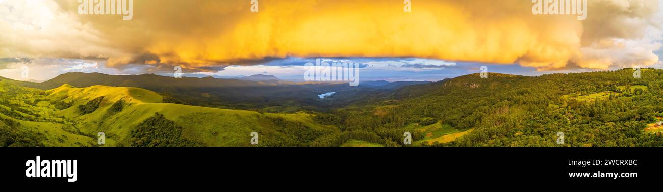 A dramatic sunset can be seen in Zimbabwe's Bvumba mountains from a ...