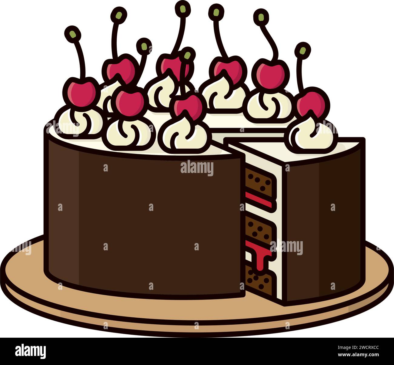 Tasty german pastry with chocolate and cherries isolated vector ...
