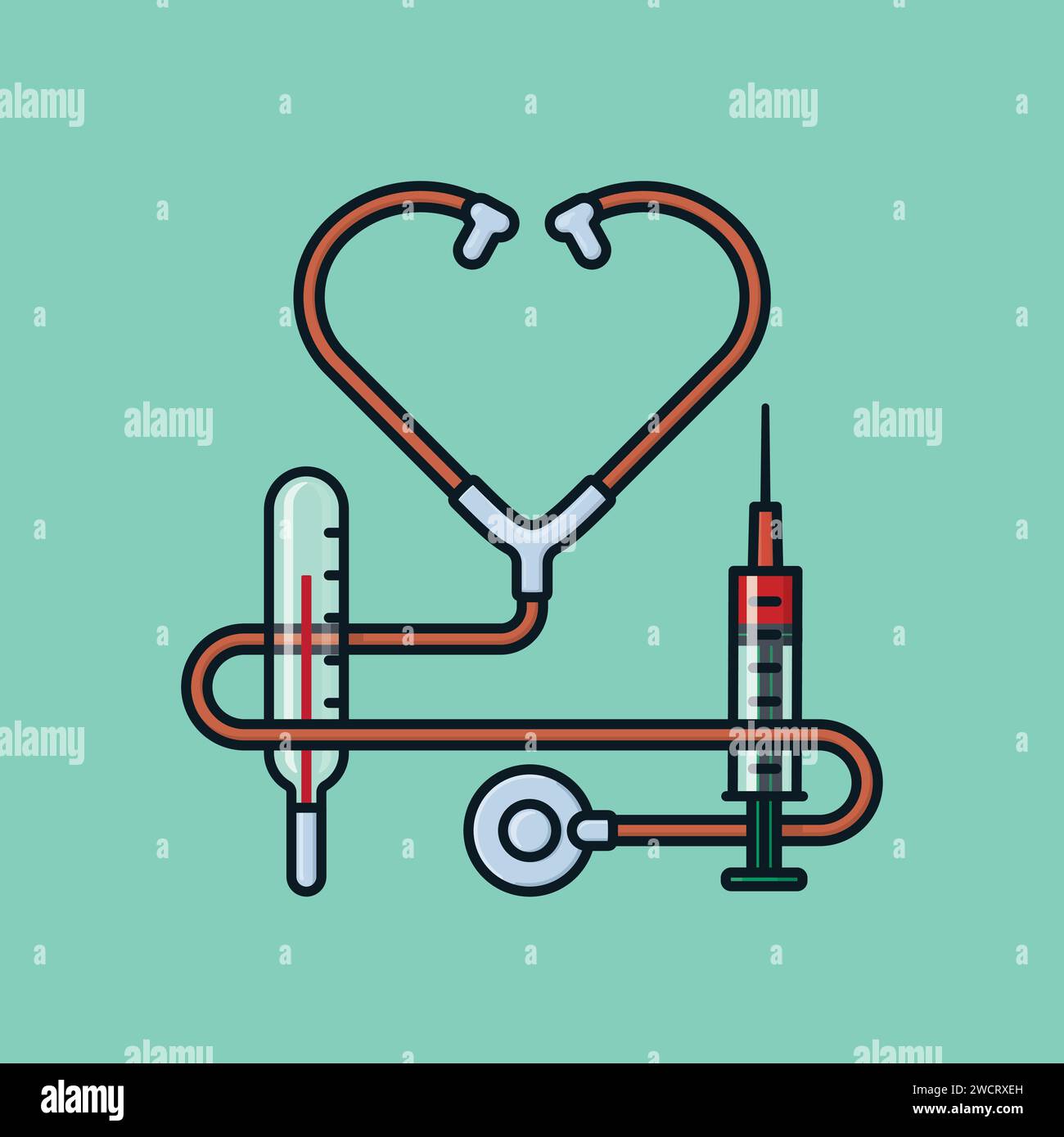 Stethoscope Thermometer And Syringe Vector Illustration For Doctors