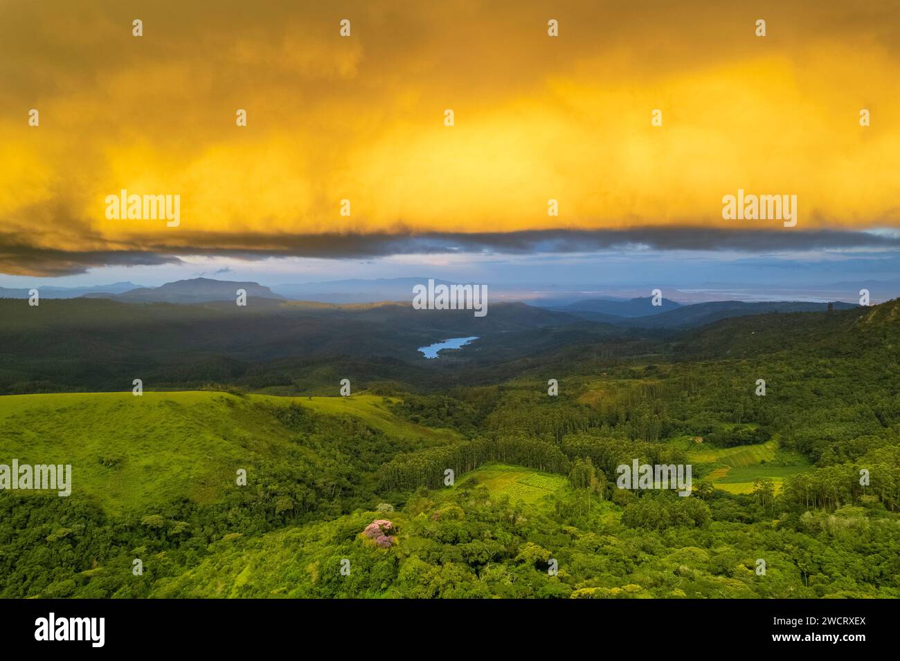 A dramatic sunset can be seen in Zimbabwe's Bvumba mountains from a ...