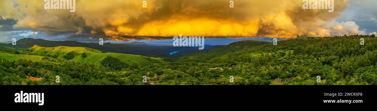 A dramatic sunset can be seen in Zimbabwe's Bvumba mountains from a ...
