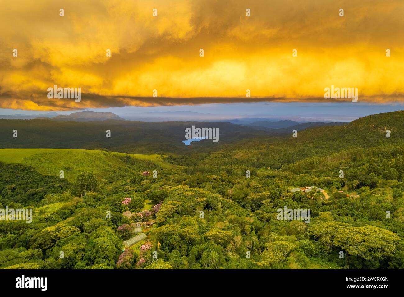 A dramatic sunset can be seen in Zimbabwe's Bvumba mountains from a ...