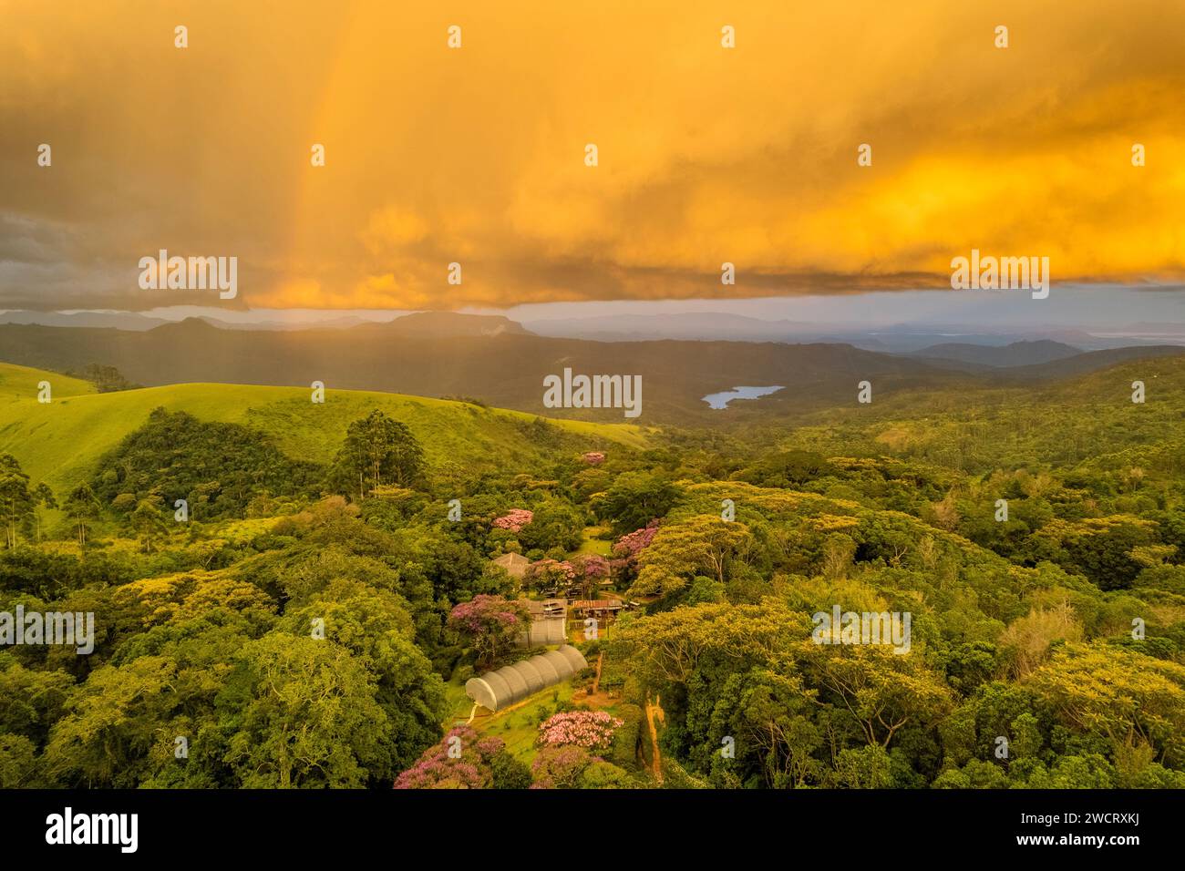 A dramatic sunset can be seen in Zimbabwe's Bvumba mountains from a ...