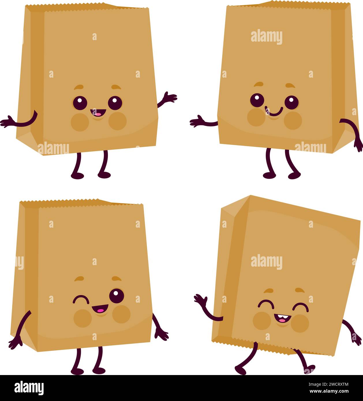 Cute shopping bag characters. Happy paper shopping bags for supermarket ...