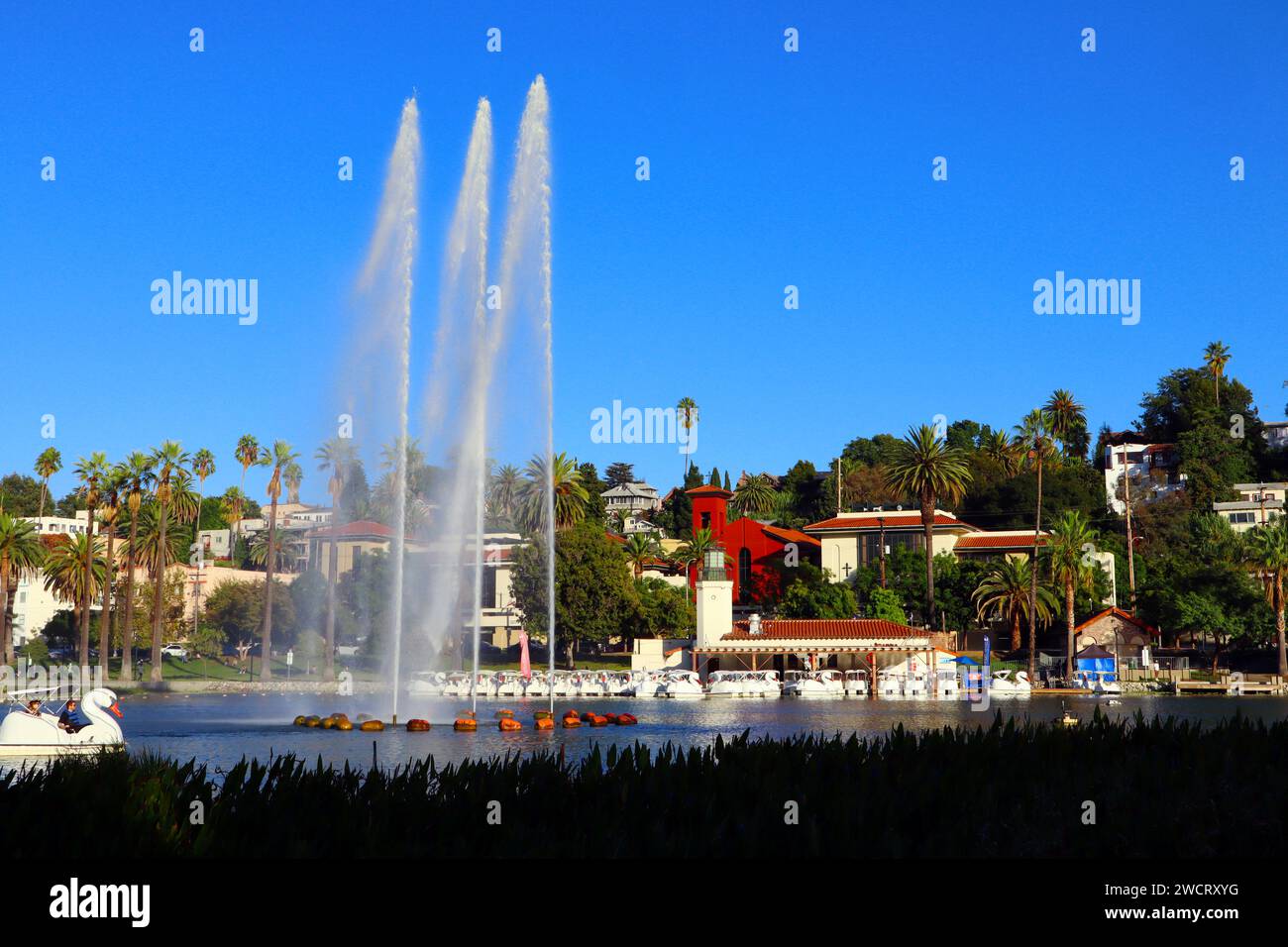 Los Angeles, California: Echo Park Lake, lake and urban park in the ...
