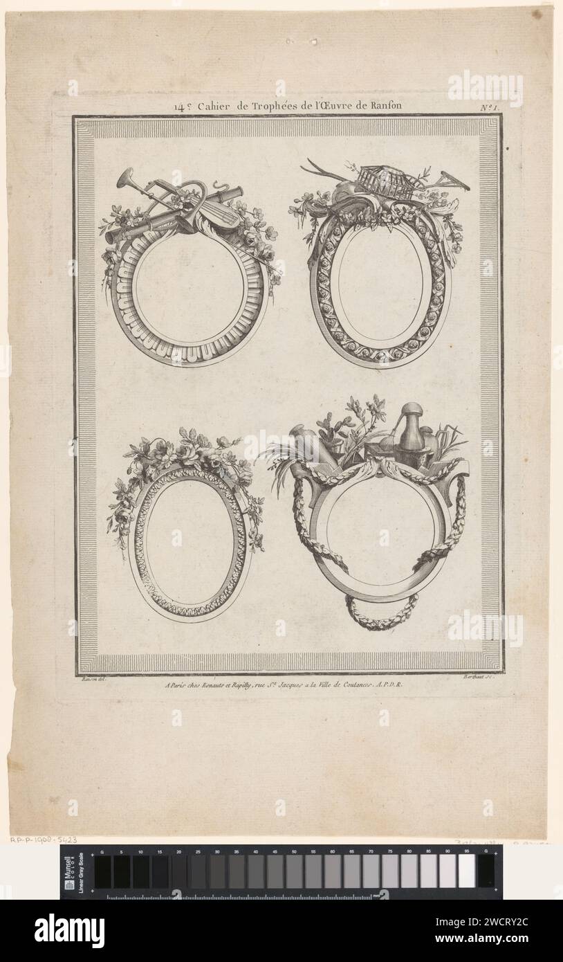 Medallions with musical instruments and agricultural objects, Pierre ...